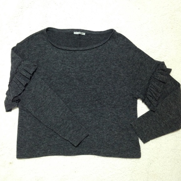 Zara | Sweaters | Zara Collection Charcoal Ruffle Sleeve Sweater | Poshmark